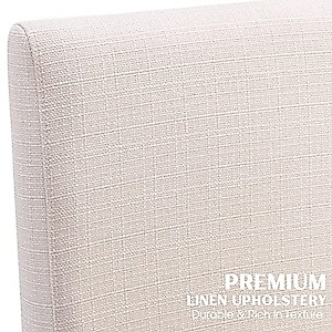 Set of 4 Linen Upholstered Dining Room Chair, Mid Century Modern Fabric Chair for Dining Room, with Black Metal Frame, Cream