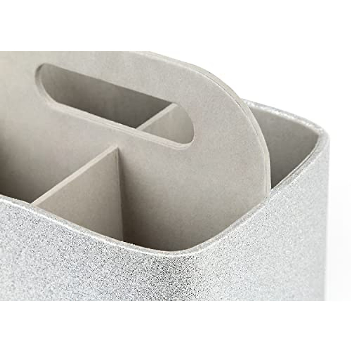 HofferRuffer Faux Leather Basket Tote Bin Caddy, Remote Control Holder, Portable Skincare Makeup Storage Organizer Caddy Tote with Handle, 7.3 x 5.5 x 6.7 inches (Silver)