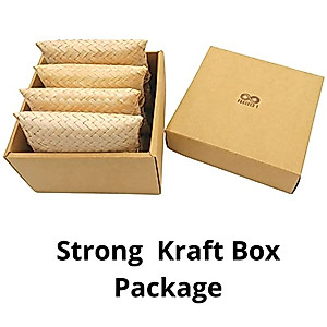 FOREVER 1 – Sticky Rice Basket 4(3.5) x 4(3.5) In., Kratip Bamboo Steamed Sticky Rice Container, Thailand Handmade Serving Basket, Original Bamboo Color, Thai and Laos Flat Kratib for Home, Restaurant