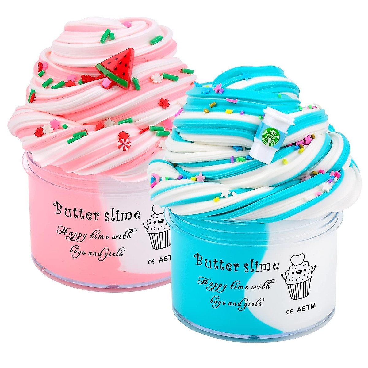 2 Pack Christmas Butter Slime Kit for Kids Party Favors, Scents Dual Colors Slime Putty for Boys Girls, Soft & Non-Sticky, School Supplies, Carnival Prizes, Ages 4 and Up (4-Ounce*2)