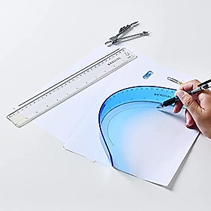Neotiger Flexible Shatterproof Bendable Unbreakable Safe Soft Transparent Clear Plastic Straight Flat Ruler, 30 cm/12 inch. Set of 2, Clear and Blue, for Home, School, Office, for kids and Adults