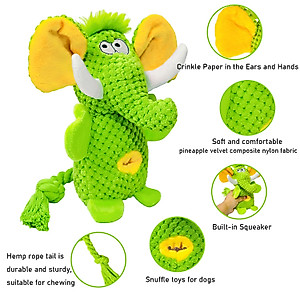 Dog Toys Puppy Toys Cute Pet Toys Squeaky Elephant Dog Toy with Crinkle Paper Plush Dog Stuffed Animals Chew Toy with Cotton Rope Dog Toys to Keep Them Busy for Small Medium Large Dogs (Green)