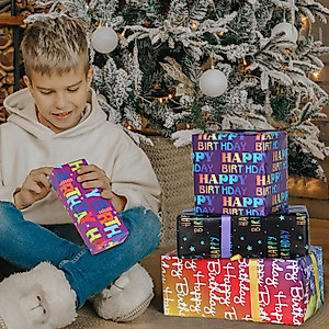 Bigqin 6PCS Kids Birthday Wrapping Paper Recycled Happy Birthday 70 * 50cm Gift Paper for Boys Girls Women Men Christmas Birthday Holiday Celebration Present Box, with Rope and Tape