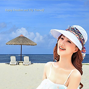 Roll Up Wide Brim Sun Visor UPF 50+ UV Protection Sun Hat with Neck Protector Beige