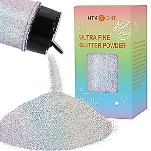 HTVRONT Holographic Extra Fine Glitter Powder - 50g/1.76oz Silver Glitter for Resin, 0.008"Portable Ultra Fine Glitter Powder for Nails, Candle Making, Crafts, Slime Fine Silver Glitter