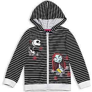 Disney Nightmare Before Christmas Jack Skellington Sally Big Girls French Terry Zip Up Hoodie Black-White 10-12