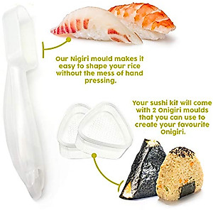 GROW YOUR PANTRY Sushi Making Kit - Make Every Type of Sushi with Rolling Mats, Maki, Onigiri, Nigiri Molds aswell as an Center Sushi Plate for the whole Family to Sit Around