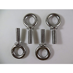 US STAINLESS 4 Pieces Stainless Steel 316 3/8" x 1 1/4" UNC Machinery Eye Bolt Marine Grade Bolt with 1" Eye ID Pitch of 16