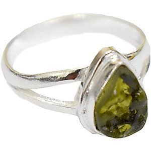 Silver Plated Ring, Moldavite Ring, Brass Ring, Czechoslovakia Ring, Moldau River Ring, meteorite Ring, healing crystal ring jewellery, silver plated (7 US)