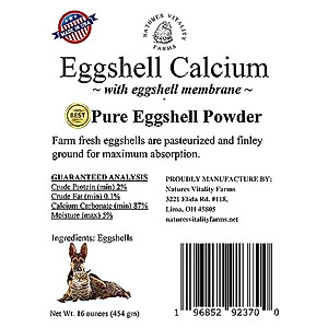 12 oz Pure U.S.A. Eggshell Powder for Dogs/Cats, Calcium Supplement with Membrane, Finely Ground Egg Shells