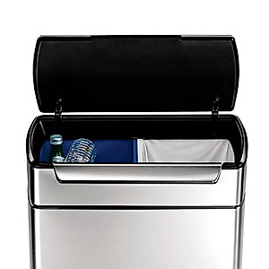 simplehuman 48 Liter / 12.7 Gallon Touch-Bar Dual Compartment Kitchen Recycling Trash Can, Brushed Stainless Steel
