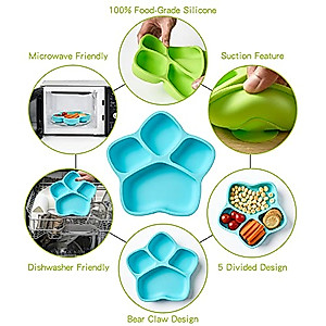 HEYTUYA 3 Pack Suction Plates for Baby & Toddler, 100% Food-Grade Silicone, 4 Divided Design, Microwave & Dishwasher Safe
