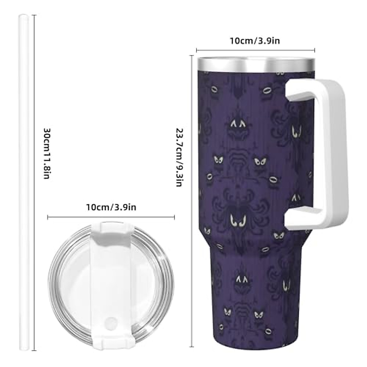 PTONUIC Haunted Mansion 40 oz Tumbler with Handle and Straw Lid | Insulated Cup Reusable Stainless Steel Water Bottle Travel Mug Cupholder Friendly | Gifts for Women Men Him Her