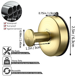 DGYB Suction Cup Hooks for Shower Set of 4 Gold Towel Hooks for Bathrooms Waterproof Stainless Shower Hooks for Inside Shower 15 Lb Bathroom Hooks for Towels