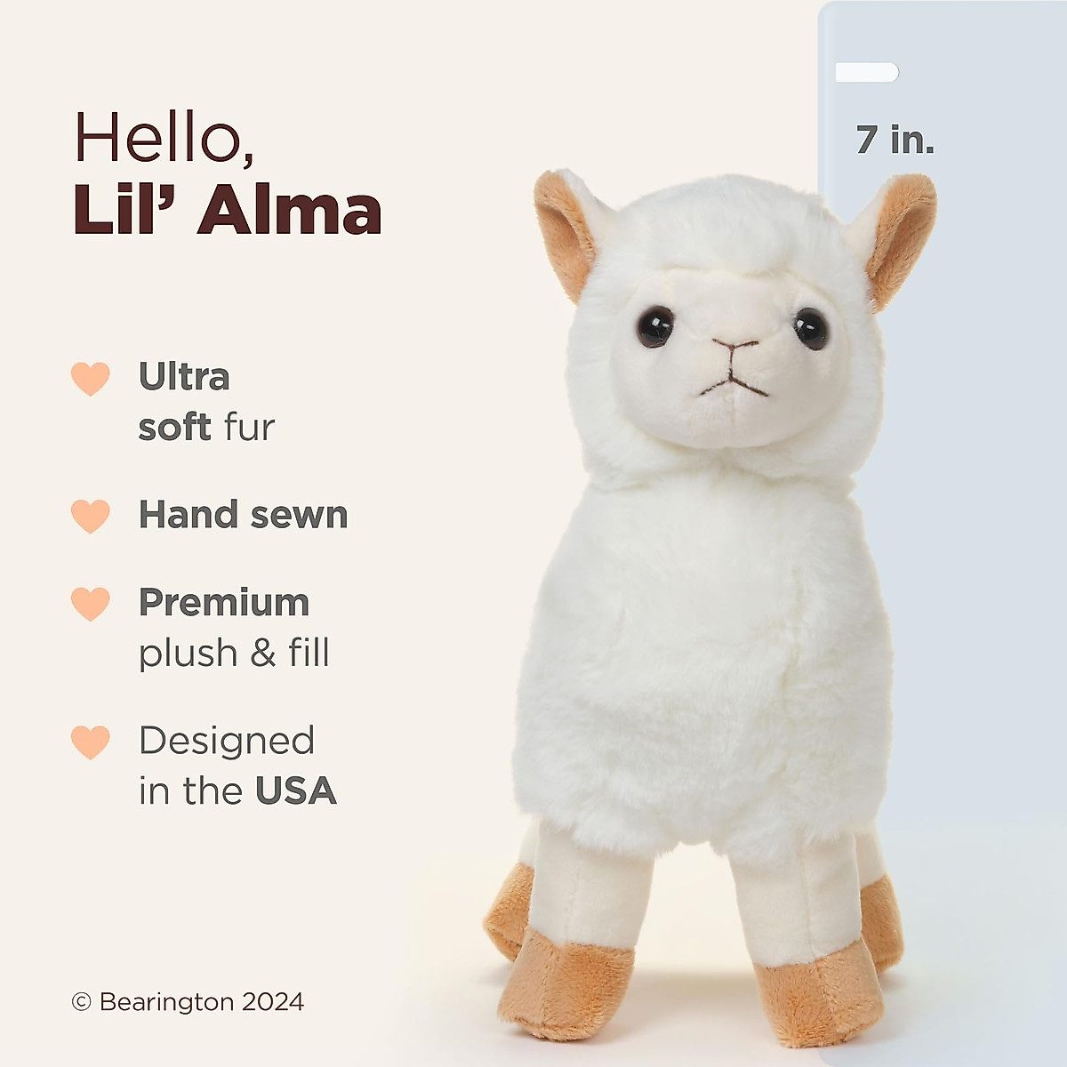 Bearington Lil' Alma Small Plush Stuffed Animal Llama, 7 inches