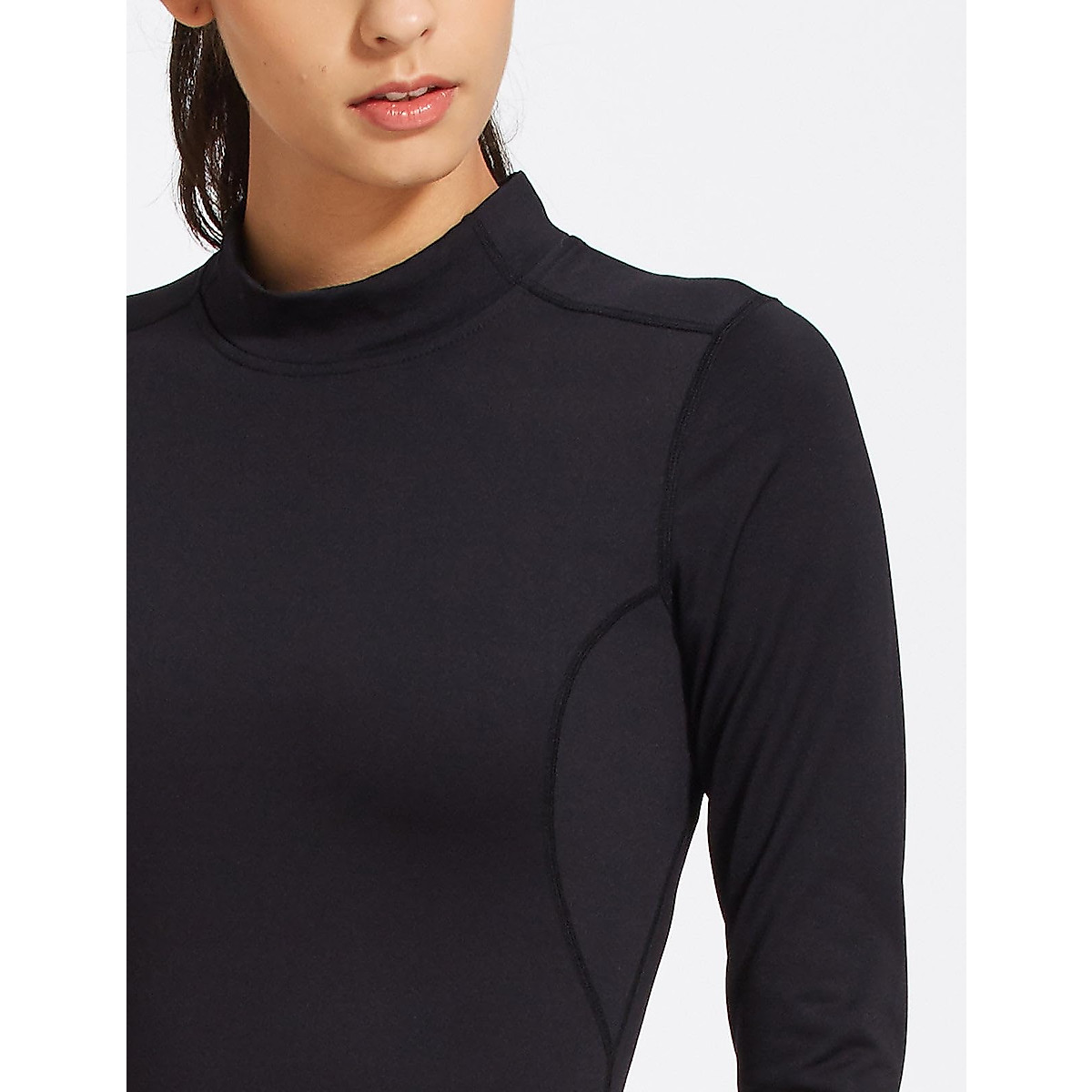 BALEAF Women's Thermal Shirts Long Sleeve Running Workout Shirts Mock Neck Winter Cold Weather Hiking Gear Fleece Lined Tops Black XS