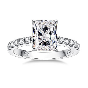 AnuClub Moissanite Engagement Ring 3.3cttw D Color Lab Created Diamond Radiant Cut 18K White Gold Plated Sterling Silver Eternity Wedding Promise Anniversary Band Ring, Christmas Gift for Women 7