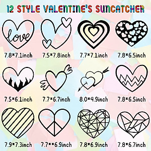 Haooryx Valentine’s Paper Craft Kits - 12-Piece Valentine’s Day Kids' Heart-Shaped Paper Suncatcher Kit DIY Craft Kids Stained Glass Effect Decorations Classroom Handcraft Art Supplies Party Favors