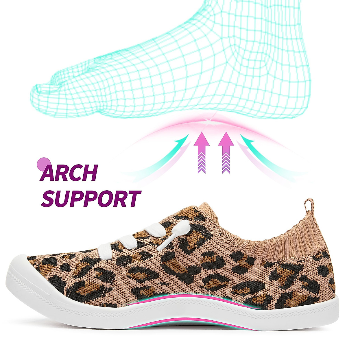 ALTOCIS Women's Knit Slip On Sneakers Ladies Elastic Low Top Flats Lightweight Breathe Mesh Fashion Sneakers Cute Flying Woven Loafers(Leopard US9)