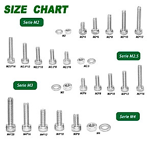 AJUER 1200pcs M2/M2.5/M3/M4 hex Socket Head Cap Screws Bolts Nuts Washers Assortment Kit, 304 Stainless Steel Metric Screw Set, Small Bolts and Nuts Kit