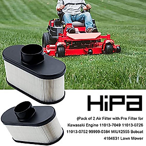 Hipa (Pack of 2 11013-7047 Air Filter with Pre Filter for Kawasaki Engine 11013-7049 11013-0726 11013-0752 99999-0384 110137047 MIU12555 FR651V FR691V FR730V Bobcat 4164631 Lawn Mower