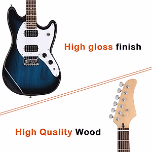 Ktaxon 39 Inch Electric Guitar Electric Guitar Kit Beginner Guitars with H-H Pickups, Basswood Body, Maple Neck, Laurel Wood Fingerboard(Blue)