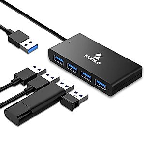 NexiGo USB 4 Port Ultra Slim 3.0 Hub Multiport Extension, 2 Ft Cable, Applicable for iMac Pro, MacBook Air, Mac Mini/Pro, Surface Pro, Notebook PC, Laptop, USB Flash Drives, Mobile and More