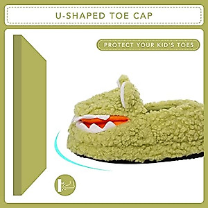 FUNCOO PLUS Green Crocodile Toddlers Fuzzy Slippers Kids Warm House Slippers Cute Animal Fluffy Slip On Home Shoes for Boys