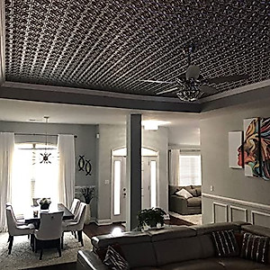 From Plain To Beautiful In Hours 150 Gothic Reims PVC 2' x 2' Glue-up Ceiling Tile (Covers / 40 sq.ft), Silver, 10 Piece