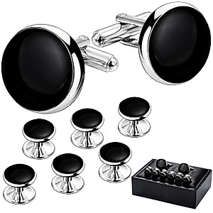 Men’s Cufflinks and Tuxedo Studs Set with Gift Box; Men’s Jewelry or Accessories Suitable for Black Suit White shirts vest and Red Bow tie on Wedding or Anniversary and Birthday