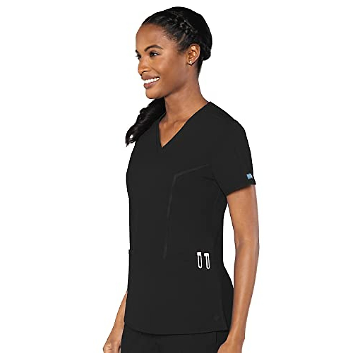 Med Couture Women's 'Peaches Collection' Double V-Neck Scrub Top, Black, Large