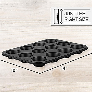 Non-Stick Bakeware 12 Cup Muffin Pan, Set of 2, Heavy Duty & Easy Release Cupcake Baking Pan