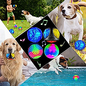 4 Pieces Light up Dog Ball Spiny Light up Dog Ball Flashing LED Dog Ball for Dog Glow in The Dark Flashing Ball Dog Squeaky Toy Bounce Activated Toy PET Ball for Dogs and Puppies