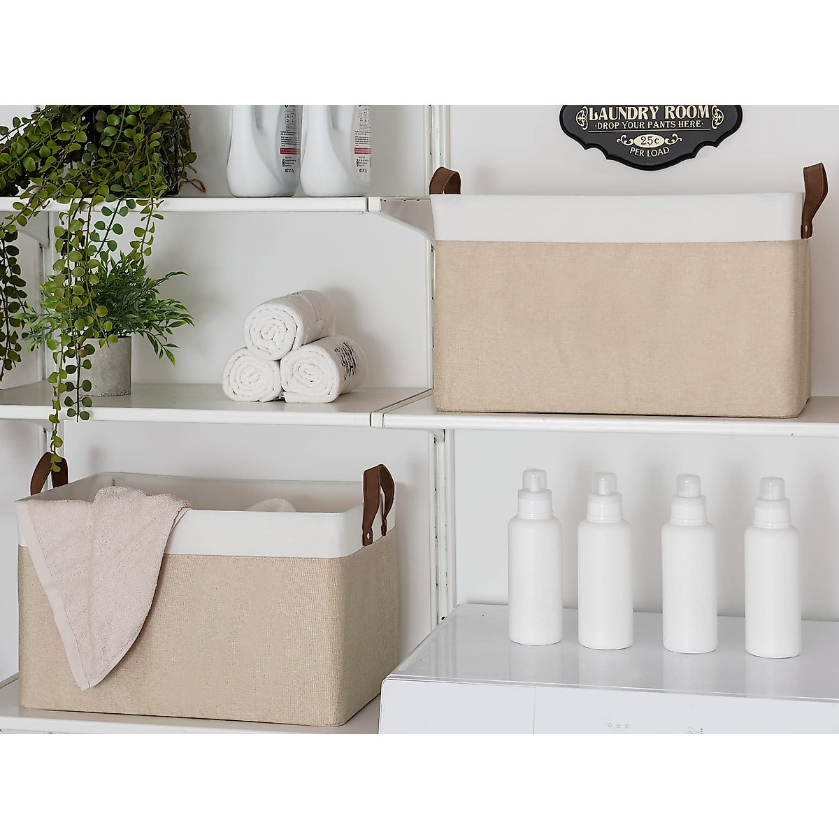 StorageWorks 45L Extra Large Fabric Storage Bins and Fabric Storage Box with PU Handles