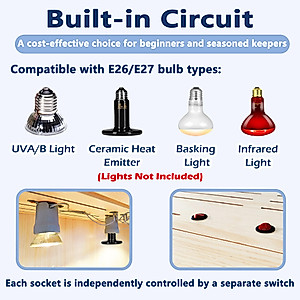 Prolee Reptile Terrarium, Lizard Tank Up to 68 Gallons, Bearded Dragon Tank with Roof Door, Snake Tank with Built-in Lamp Fixture and Switch (21 Gallon, 24" Long, Openable Wood Roof)