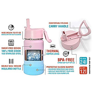 CHILLOUT LIFE 12 oz Kids Insulated Water Bottle for School with Straw Lid Leakproof and Cute Waterproof Stickers, Personalized Stainless Steel Thermos Flask Metal Water Bottle for Girls & Boys