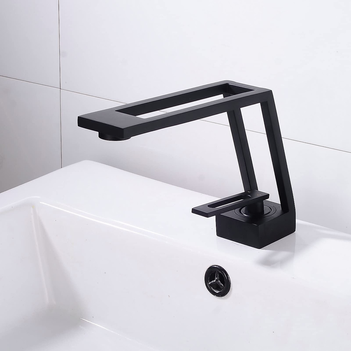Modern Black Bathroom Sink Faucet: Single Hole Bathroom Faucet Matte Black - Unique Contemporary Vanity Faucets SHUNLI