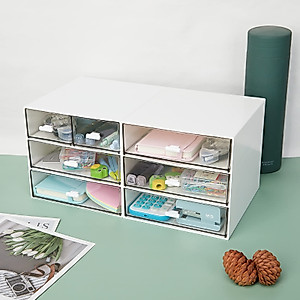 Desk Organizer with 4 Drawers, Clear Plastic Desk Storage Box, Desktop Organization for Office Supplies, Gel Pens, Pencils, Markers, Tape, Erasers, Paperclips, Chargers (White-4 Draws)