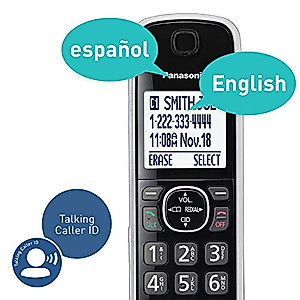 Panasonic Link2Cell Bluetooth Cordless Phone System with HD Audio, Voice Assistant, Smart Call Block and Answering Machine, Expandable Cordless System - 5 Handsets - KX-TGF675S (Black/Silver Trim)