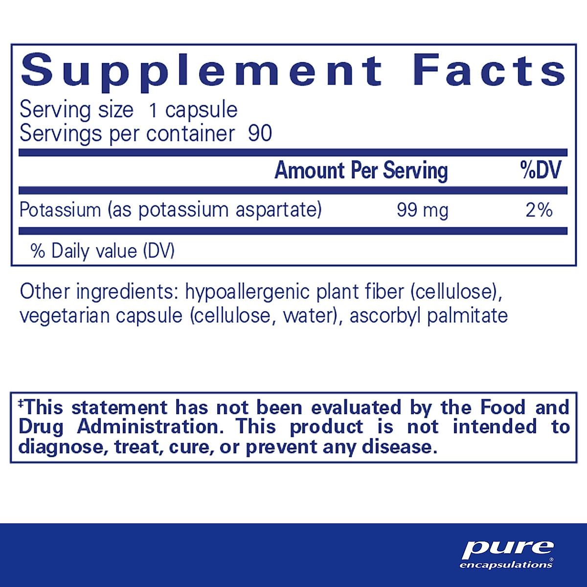 Pure Encapsulations Potassium (Aspartate) | Hypoallergenic Supplement to Support Nerves, Muscles, Blood Flow, and Cardiovascular Health | 90 Capsules