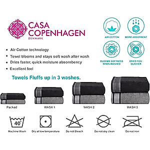 CASA COPENHAGEN, Designed in Denmark, 550 GSM, 12x12 Inches, Washcloths Towels, Set of 24 Towels, Super Soft and Absorbent, Egyptian Cotton Towels for Bathroom & Kitchen - Silver Grey and Dark Grey