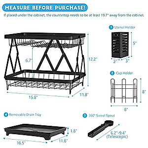 VOGWOLTH Dish Drying Rack, 2 Tier Collapsible Dish Drying Rack with Drainboard for Kitchen Counter Plate Holder Dishes Drainer Dryer Dishrack Dry Stand Folding Countertop Organizer Accessories