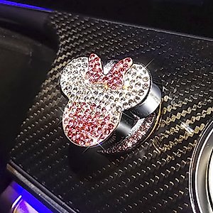 Pangpai Car Cute Push to Start Button Cover Accessories, Bling Crystal Car Engine Start Stop Button Cover, Pink Car Decoration Interior Sticker for Women Girl