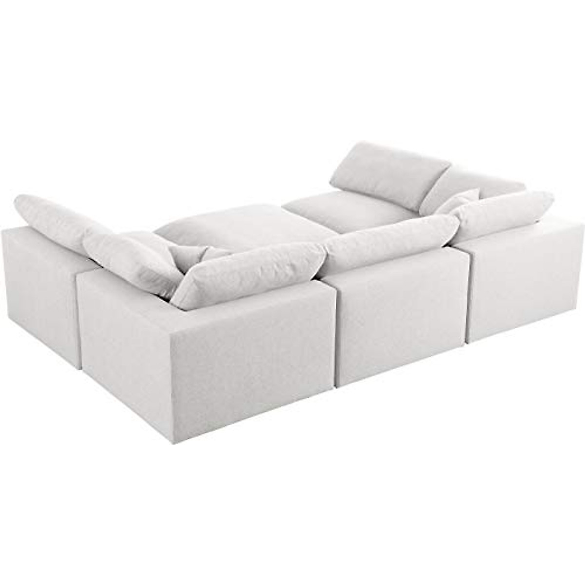 Meridian Furniture Serene Collection Modern | Contemporary Deluxe Comfort Modular Sectional, Soft Linen Textured Fabric, Down Cushions, 2 Corner + 3 Armless + 1 Ottoman, Cream