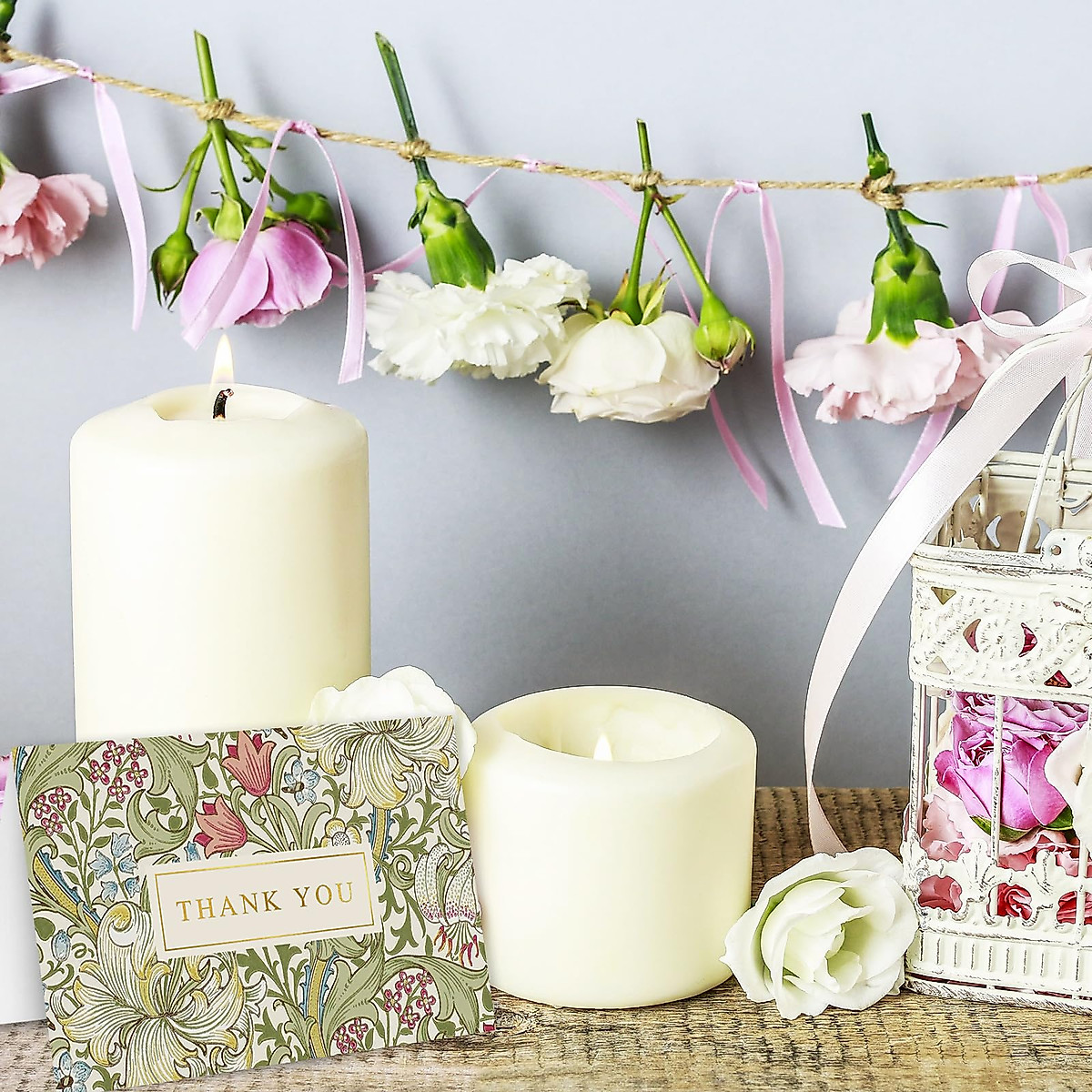 Whaline 24 Pack Plants Floral Gold Foil Thank You Cards Bulk Green Flower Greeting Cards with Envelope Sticker Vintage Blank Note Cards for Birthday Baby Shower Party Supplies, 4 x 6 Inch