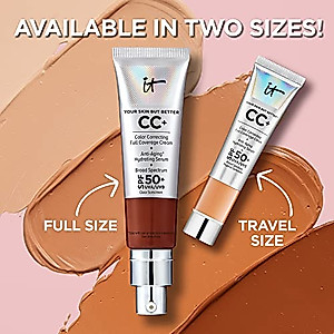 IT Cosmetics CC+ Cream, Light Medium (C) - Color Correcting Cream, Full-Coverage Foundation, Hydrating Serum & SPF 50+ Sunscreen - Natural Finish - 1.08 fl oz