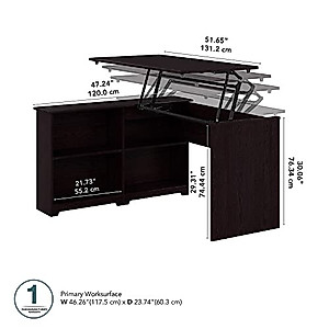 Bush Furniture Cabot 52W 3 Position Sit to Stand Corner Bookshelf Desk in Espresso Oak