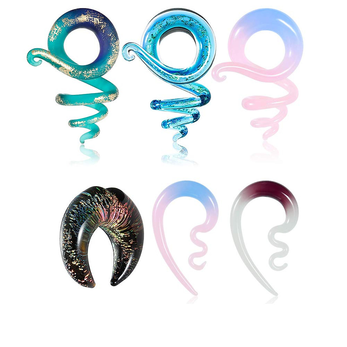 KUBOOZ COOEAR Glass Taper Treble Spiral Green Plugs Ear Gauges Hanger 1 Pair 2G-00G Stretchers Flesh Expander, 10 pounds