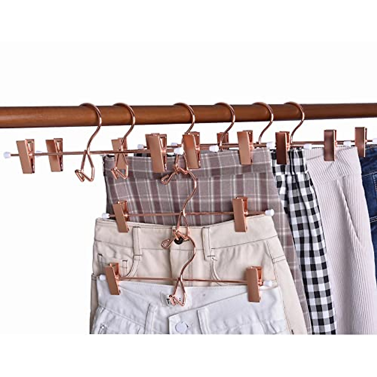 HUMIA 14 Inch Rose Gold Add-on Metal Pant Skirt Hangers 12 Pack, Multi Stackable Add on Copper Slacks Trouser Hangers with Adjustable Clips, Space Saving Hanger for Clothes (Rose Gold,12)