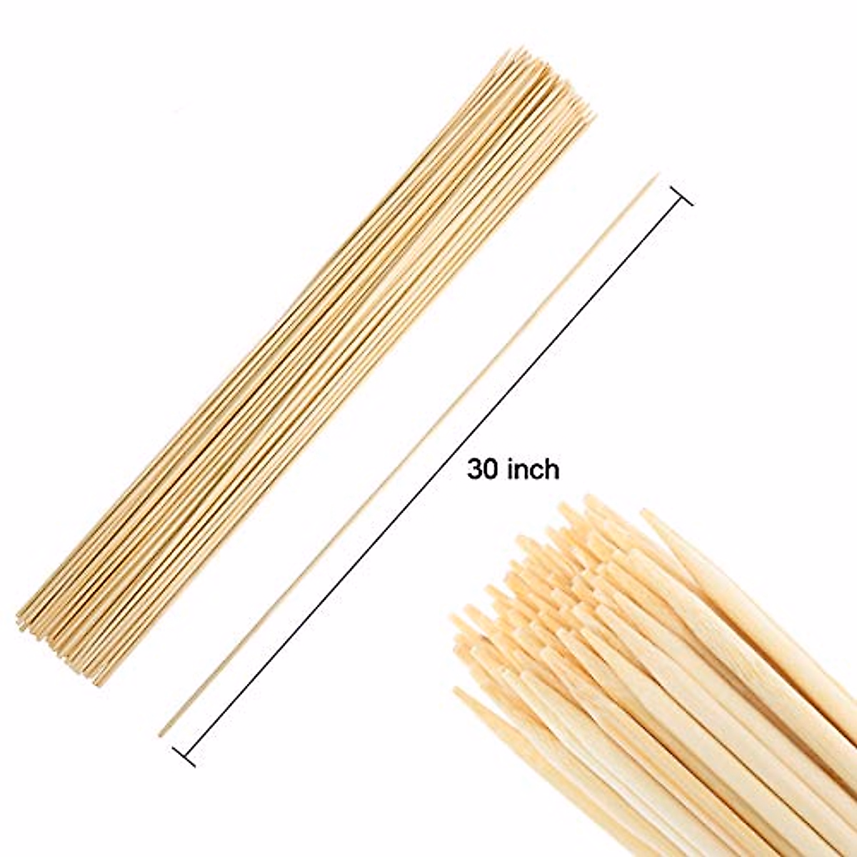 FLYPARTY Bamboo Marshmallow Roasting Sticks with 30 Inch 5mm Thick Extra Long Heavy Duty Wooden Skewers,Roaster Barbecue S'Mores Skewers Hot Dog Forks for Camping,Party,Kebab Sausage(60 Pcs)